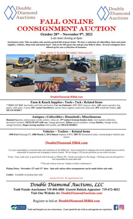 Fall Consignment ONLINE ONLY Auction Ends Nov 9 starts on 11/9/2022