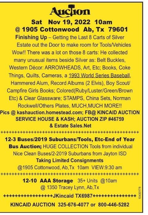 November Consignment Auction in Abilene, TX starts on 11/19/2022