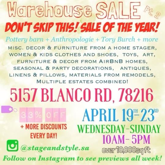 Warehouse Sale 50% Off & $20 Basket Sales starts on 4/23/2023