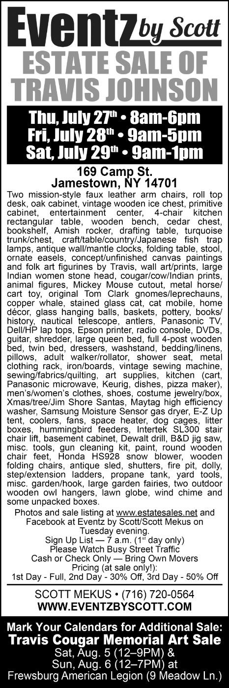 Eventz by Scott Estate Sale in Jamestown, NY starts on 7/27/2023