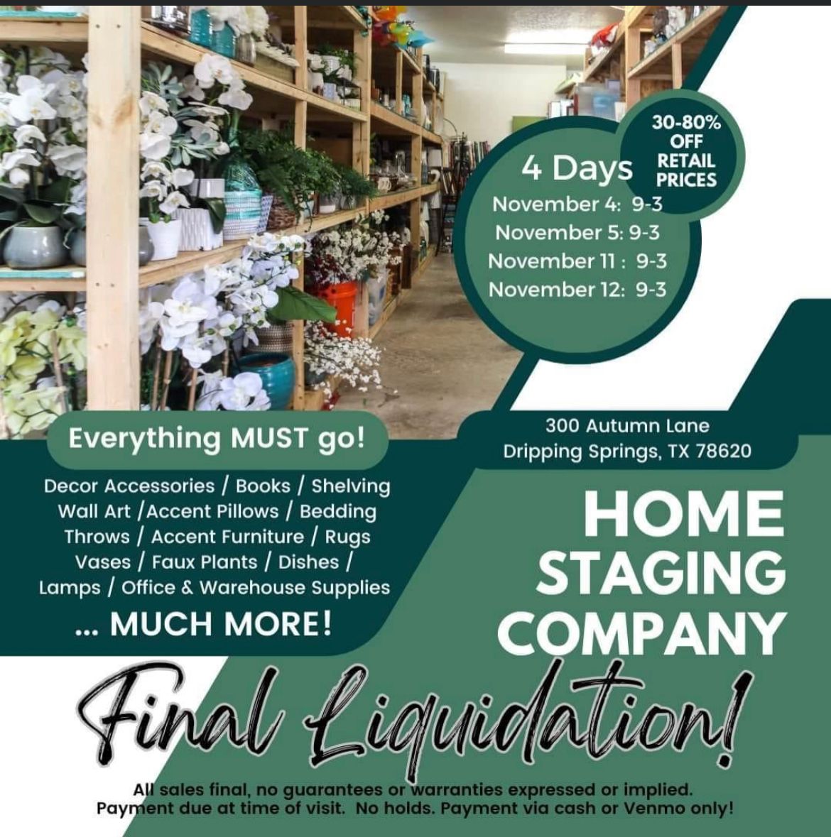 Staging company liquidation sale in Dripping Springs, TX starts on 11 ...