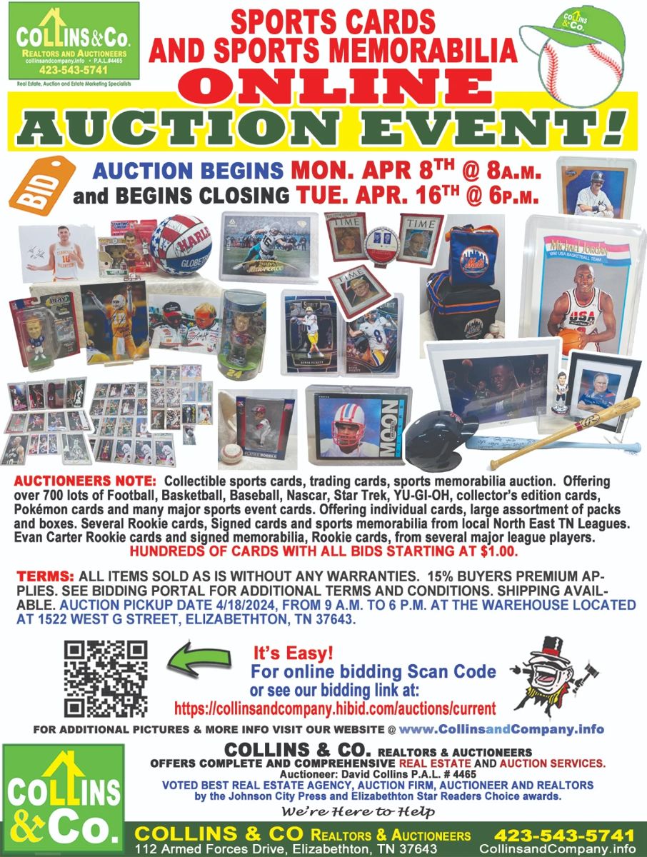 Sports Card and Memorabilia online auction starts on 4/11/2024