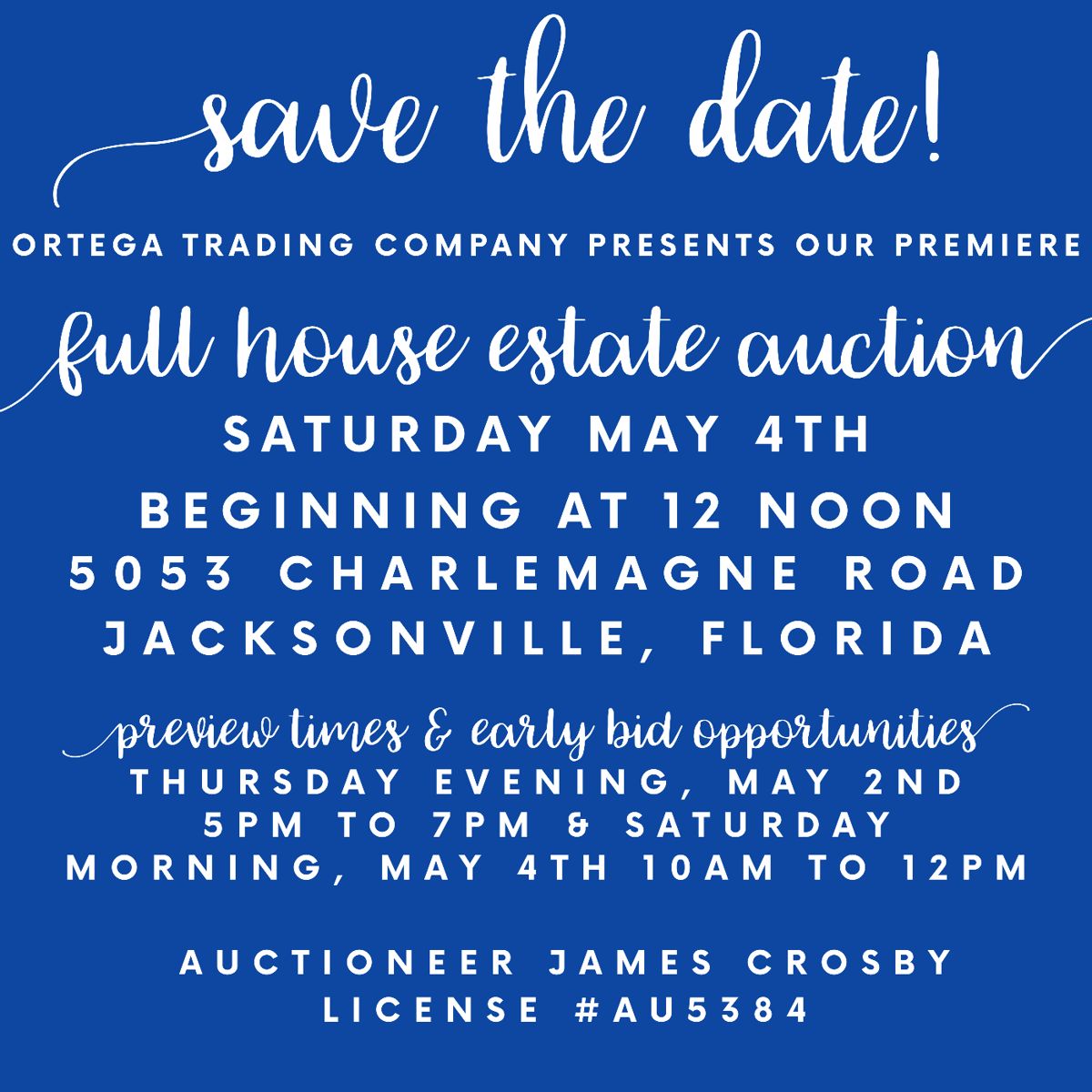 ORTEGA TRADING COMPANY’S PREMIERE LIVE ESTATE... starts on 5/4/2024
