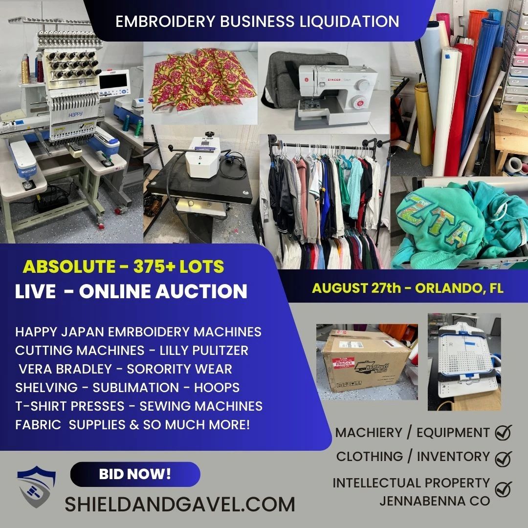 EMBROIDERY BUSINESS LIQUIDATION - FABRIC,... starts on 8/19/2024