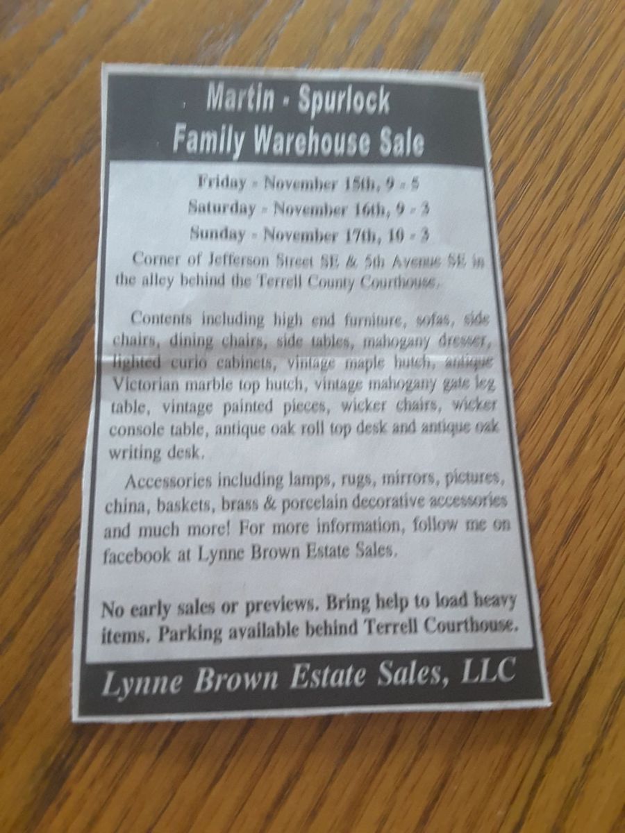 Martin-Spurlock family warehouse sale starts on 11/15/2024