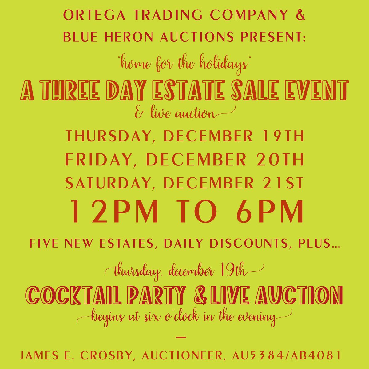 Ortega Trading Company & Blue Heron Auctions... starts on 12/19/2024