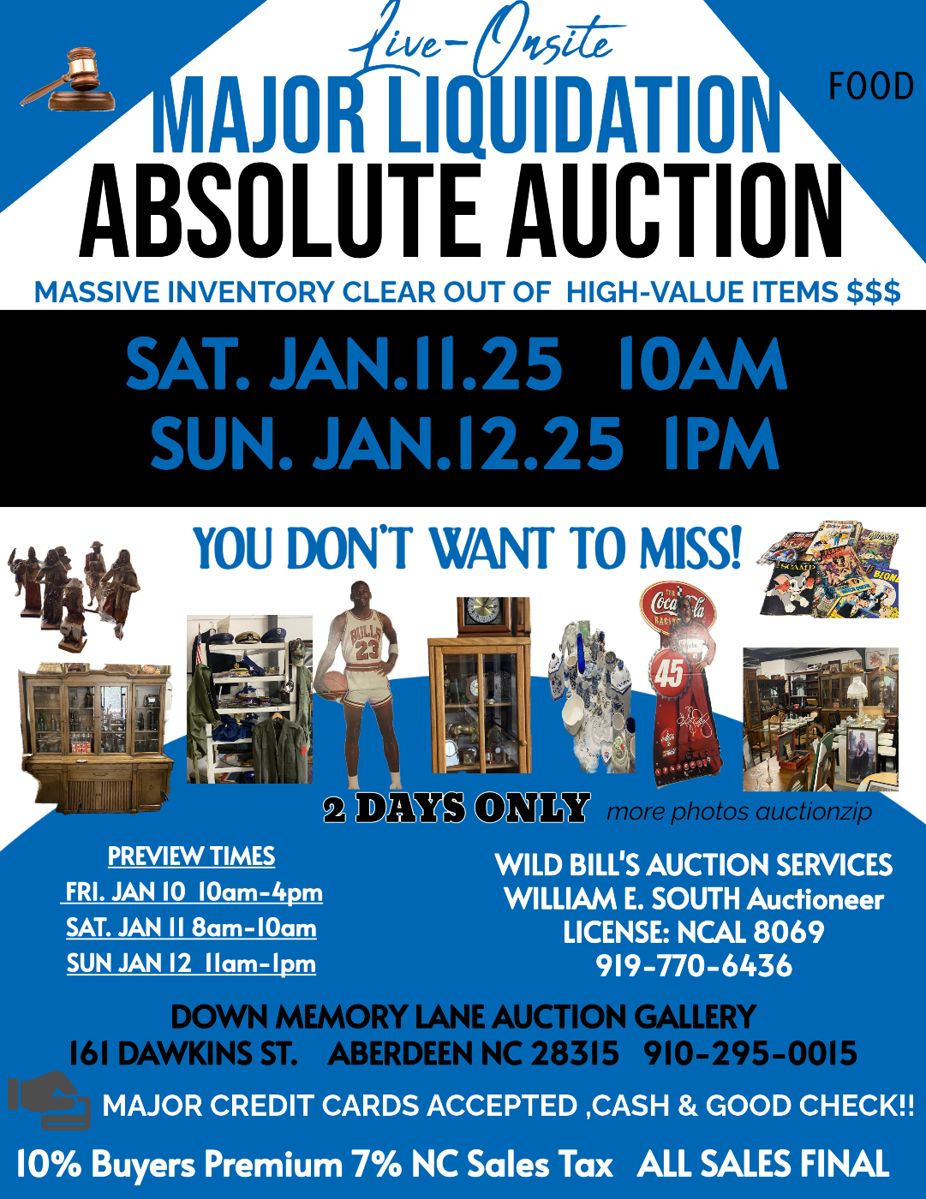 Absolute Auction “Live On Site” in Aberdeen, NC starts on 1/11/2025