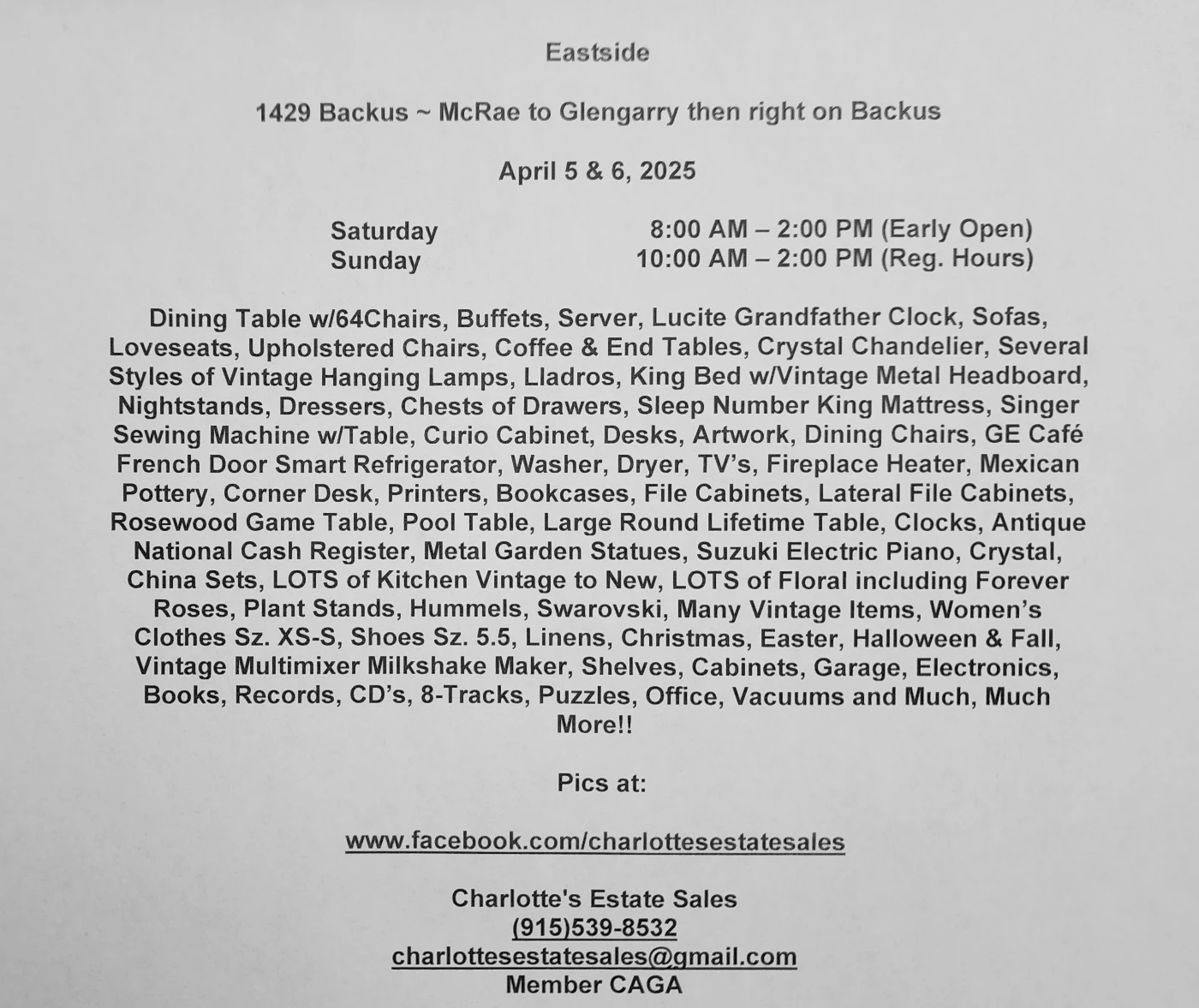 Backus in El Paso, TX starts on 4/5/2025