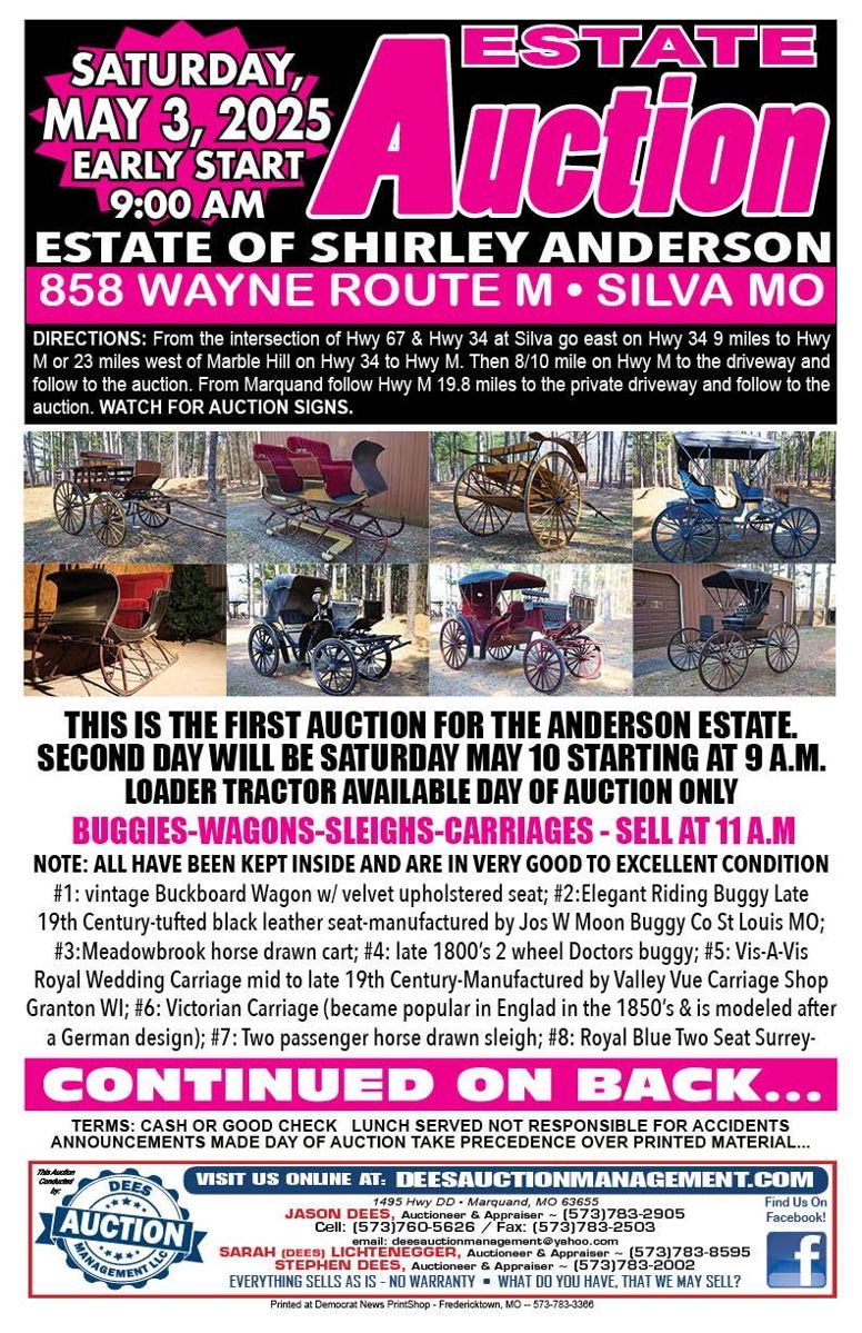 Shirley Anderson Estate in Silva, MO starts on 5/3/2025