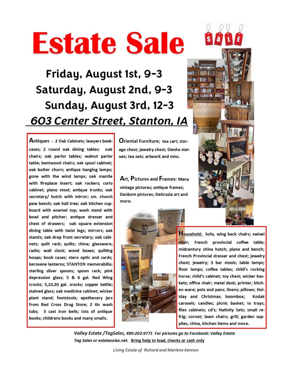 Estate/Tag Sale in Stanton, IA starts on 8/1/2025