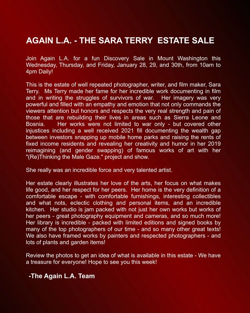 Again L.A. - The Sara Terry Estate Sale starts on 1/28/2026