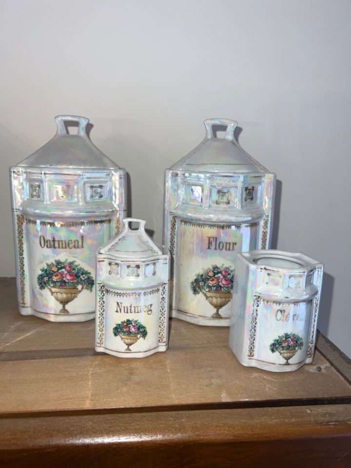 DR 1011: Vintage German Lusterware Canister and Spice Jar Set bidding ...