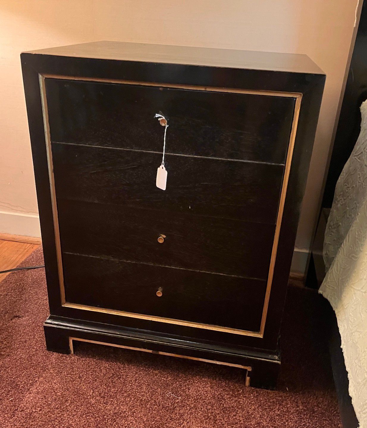 #40 Sieling Modern MCM Black Lacquer Nightstand with Gold Accent ...