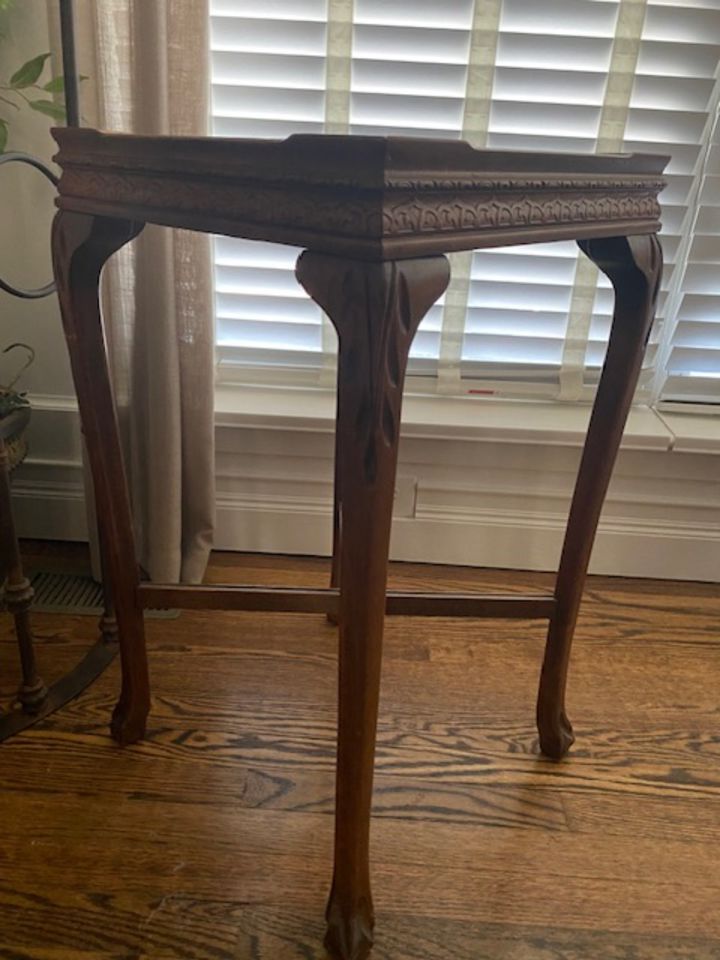 Vintage Wooden Side Table with Lip and Engraved Design on Sides 15.5 x ...