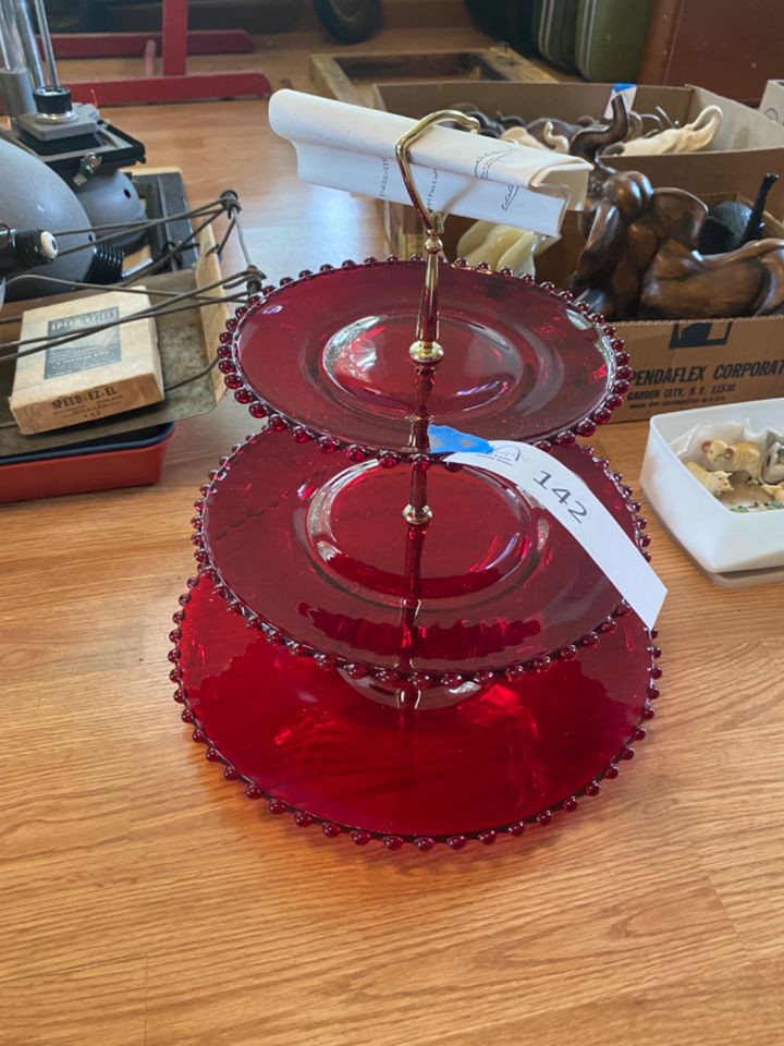 LR 142: Vintage Candlewick Three Tier Ruby Glass Server bidding ends 7/ ...