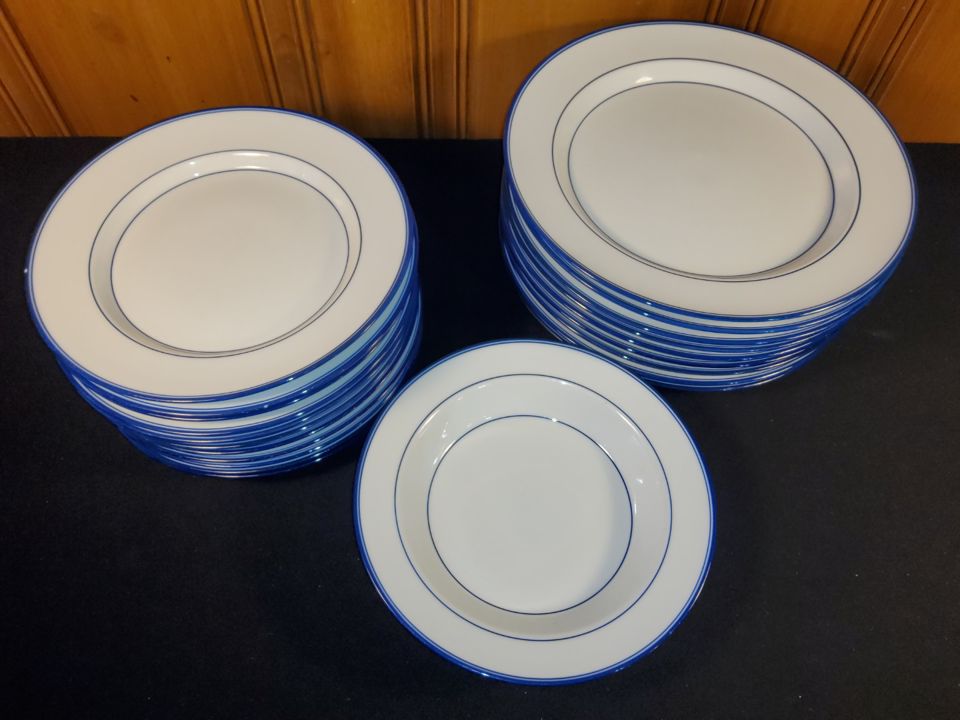F117 Vintage Dansk Design White & Blue Band Dinnerware ~21 Pc. Set ...