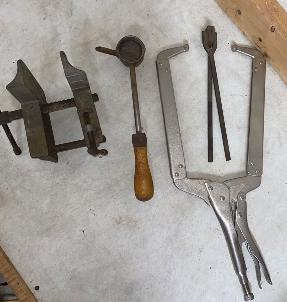Lead Pourer, Locking C-Clamp, Small Vice & Blacksmith Tongs #254 ...