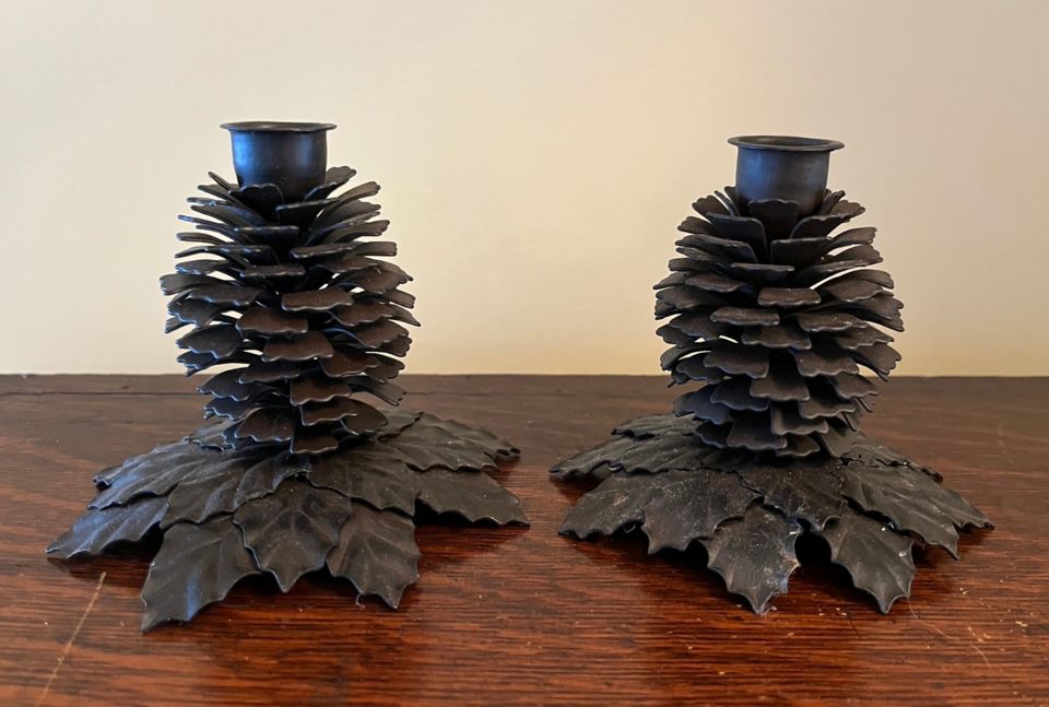 #54b Pair of Crate & Barrel Pine Cone Candleholders bidding ends 2/14 ...
