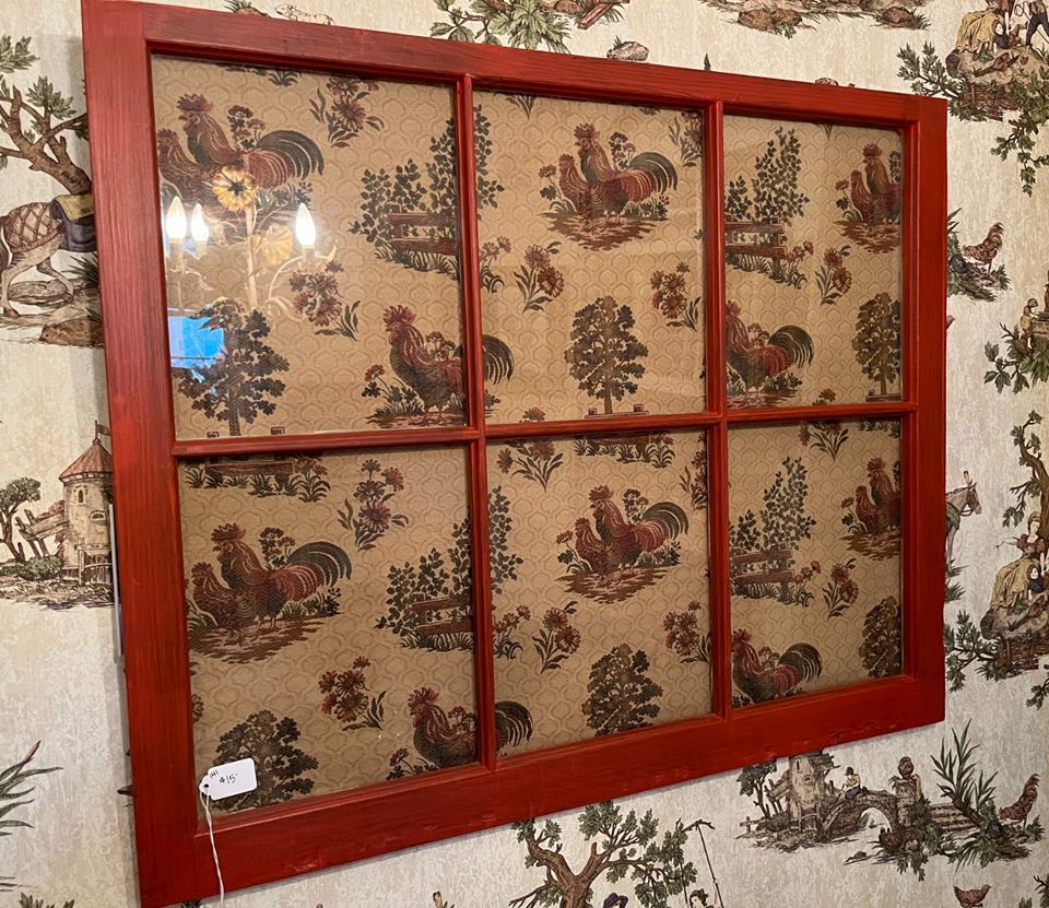 #141 Framed Painted Window w/ Rooster Cloth Backing bidding ends 12/1 ...