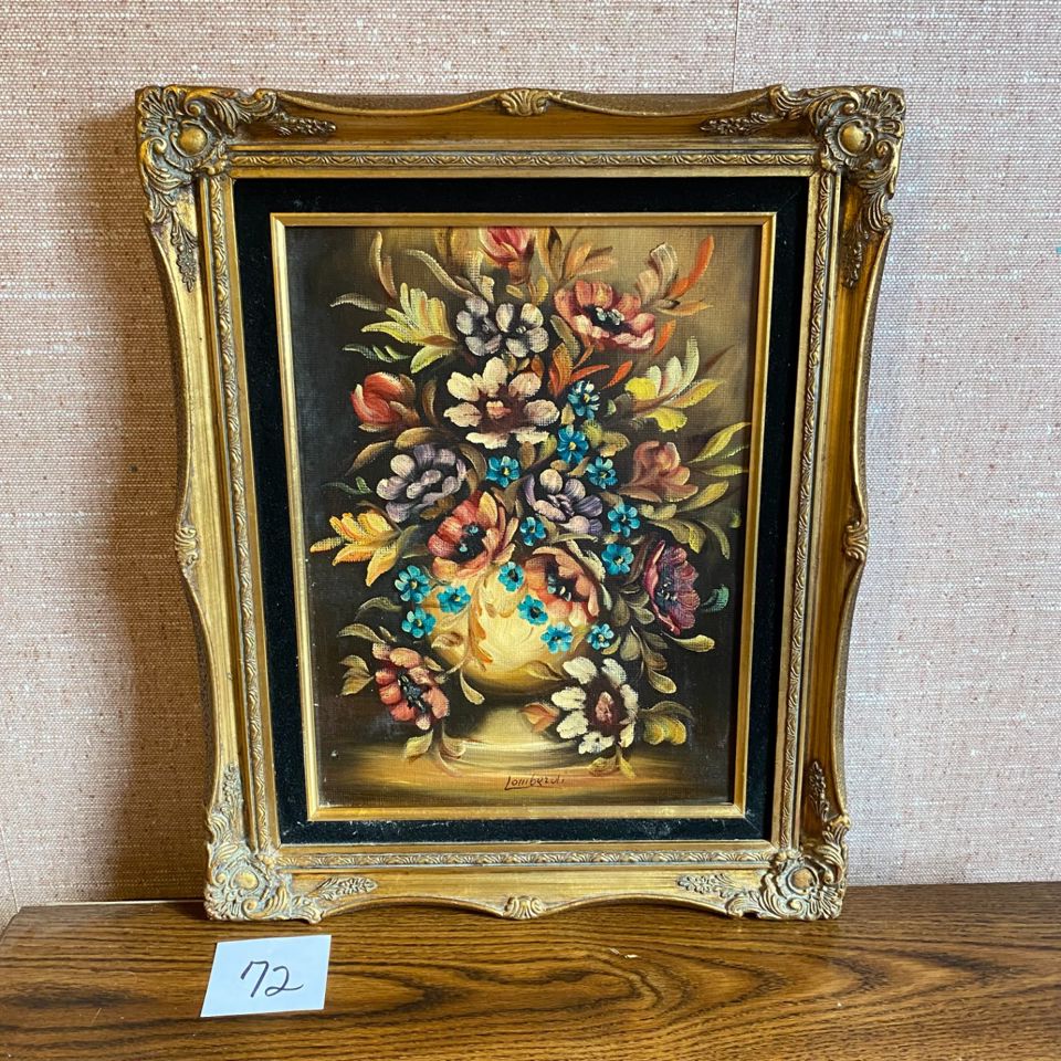 Lot 73 Floral Original Signed Oil Painting Gold Wood Frame Approx. 17 x ...