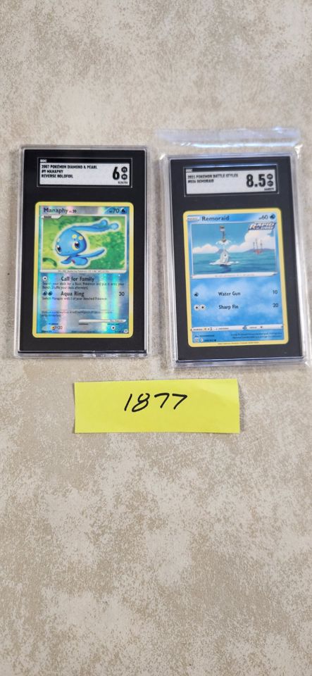 1877 Pokemon Slabs(2) Remoraid 2021 SGC 8.5 AND Manaphy 2007, SGC 6 ...