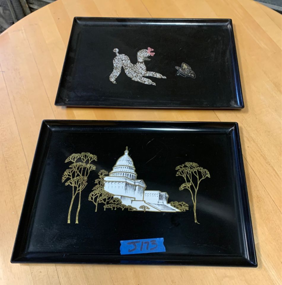 Lot J173 Pair of Vintage Couroc Mid Century Trays bidding ends 7/3 $10. ...