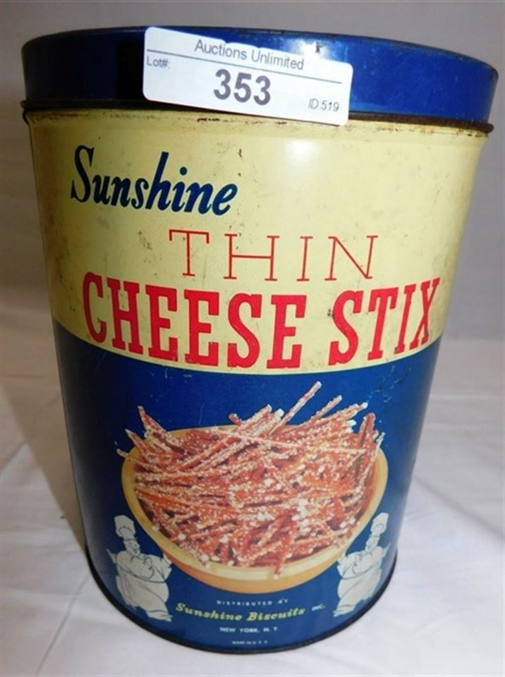 (353) SUNSHINE THIN CHEESE STIX ADVERTING TIN - 7.75 INCHES TALL ...