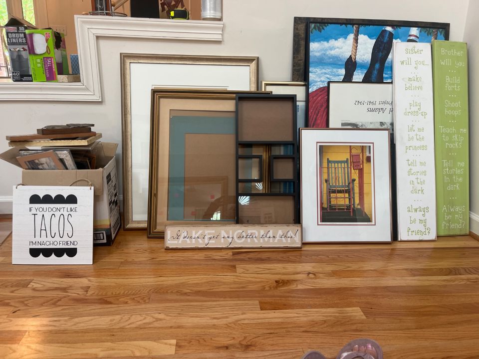 Lot 33 large lot of various framed pictures and frames bidding ends 5/ ...