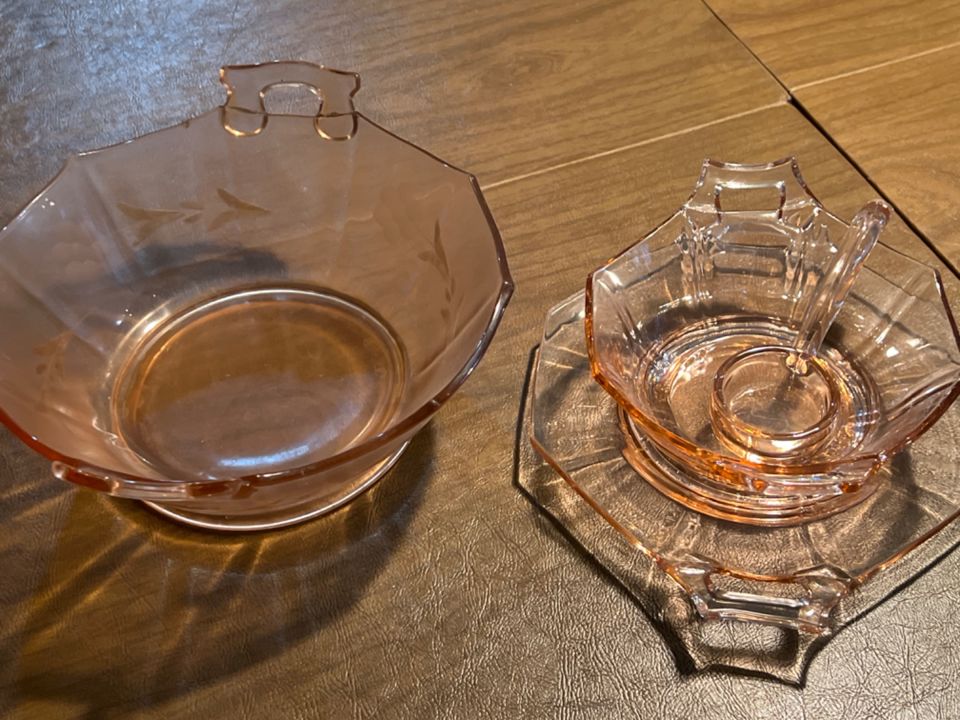 Pink Depression Fancy Glass Set bidding ends 6/20 $14.00 | EstateSales.NET