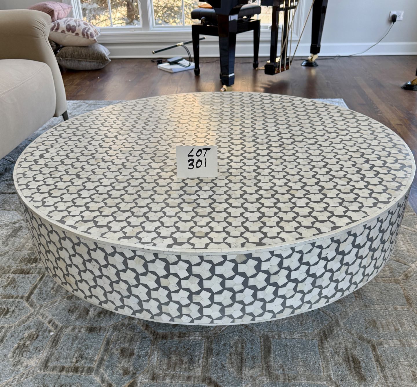 Lot 301. Walter E Smithe Tarqua Bone Inlay Cocktail Table handcrafted w ...