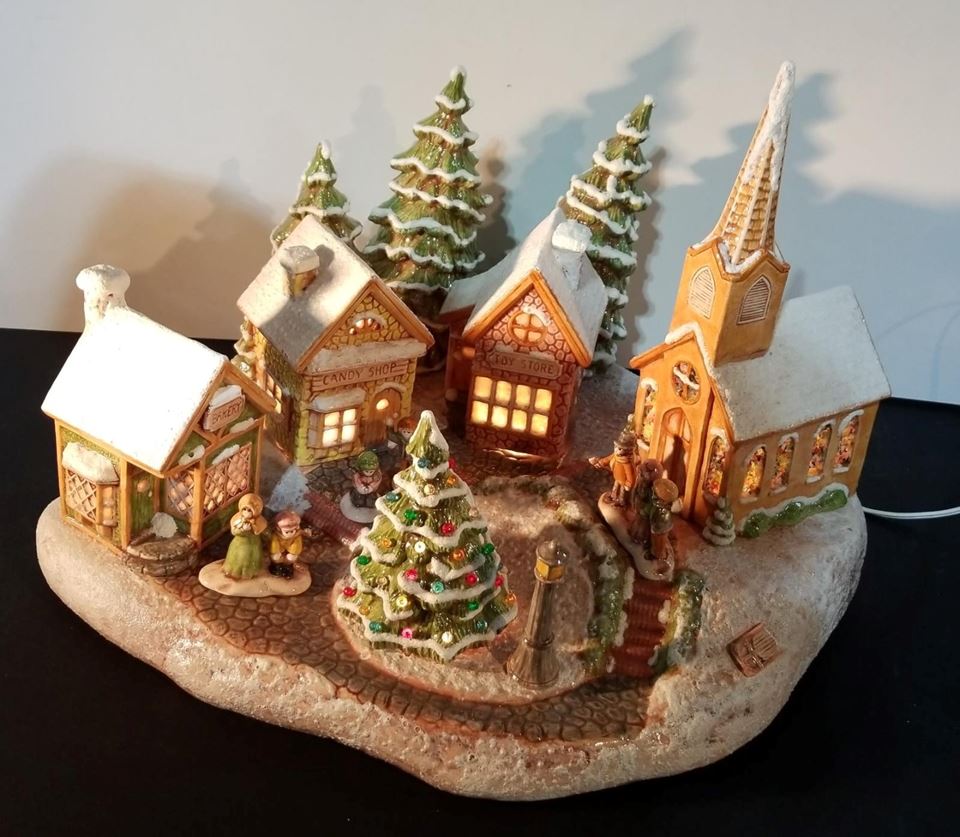 Scioto1988 Ceramic Bisque Village Scene With Light Up Church, Inn, Mill ...