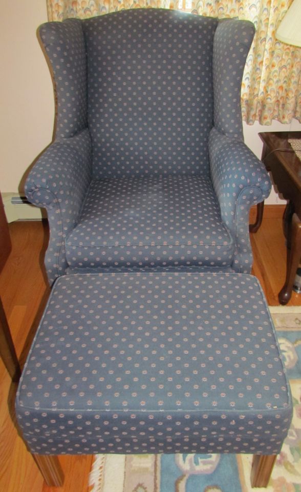 Ethan Allen Blue Fabric Chair and Ottoman Set bidding ends 8/3 $5.00 ...