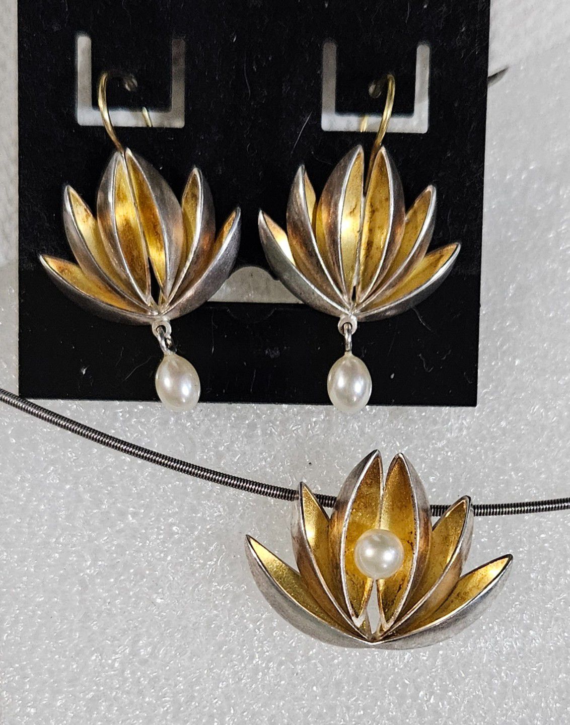 Designer THEA IZZI BIMETAL 925 Sterling /22K Gold & Pearls LOTUS FLOWER ...