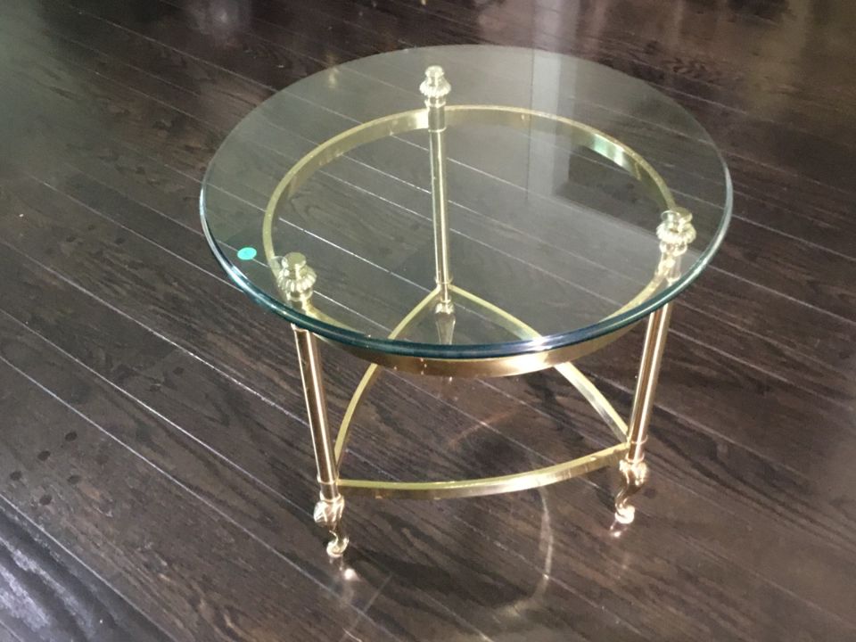 L244 Brass Cocktail Table & Skirted Occasional Table bidding ends 5/20 ...
