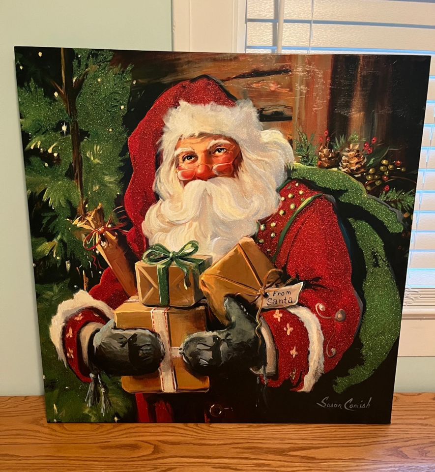 #67 Santa Art on Canvas; Susan Comish bidding ends 7/26 $45.00 ...