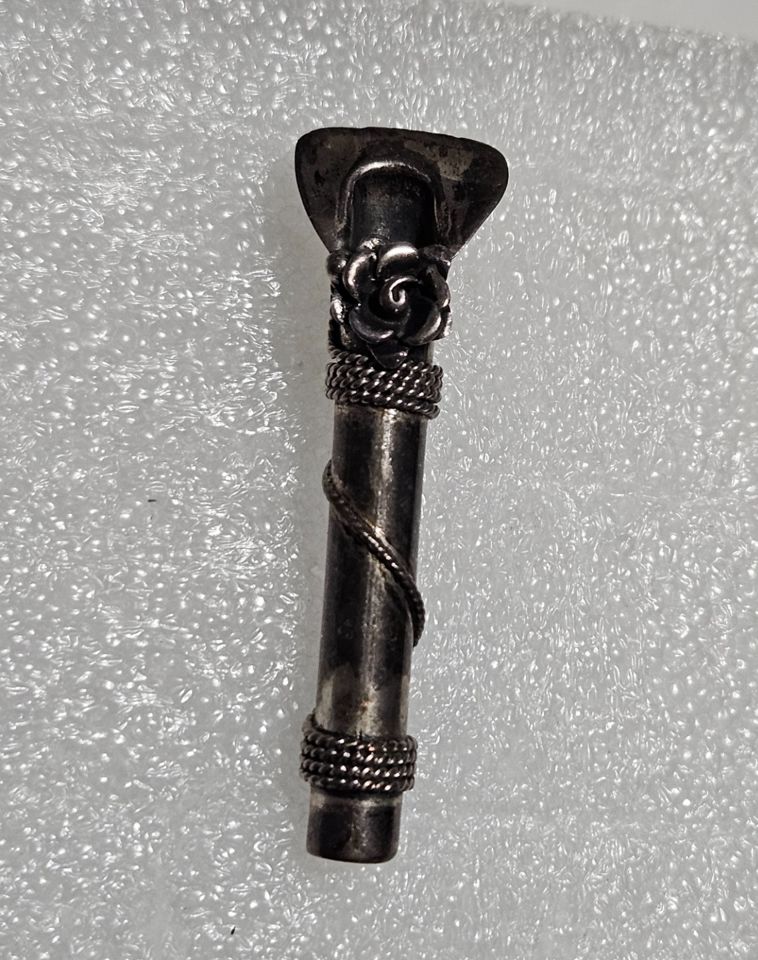 Vintage Sterling Silver BOUQUET POSEY HOLDER Brooch Pin w/ Rose & Rope ...