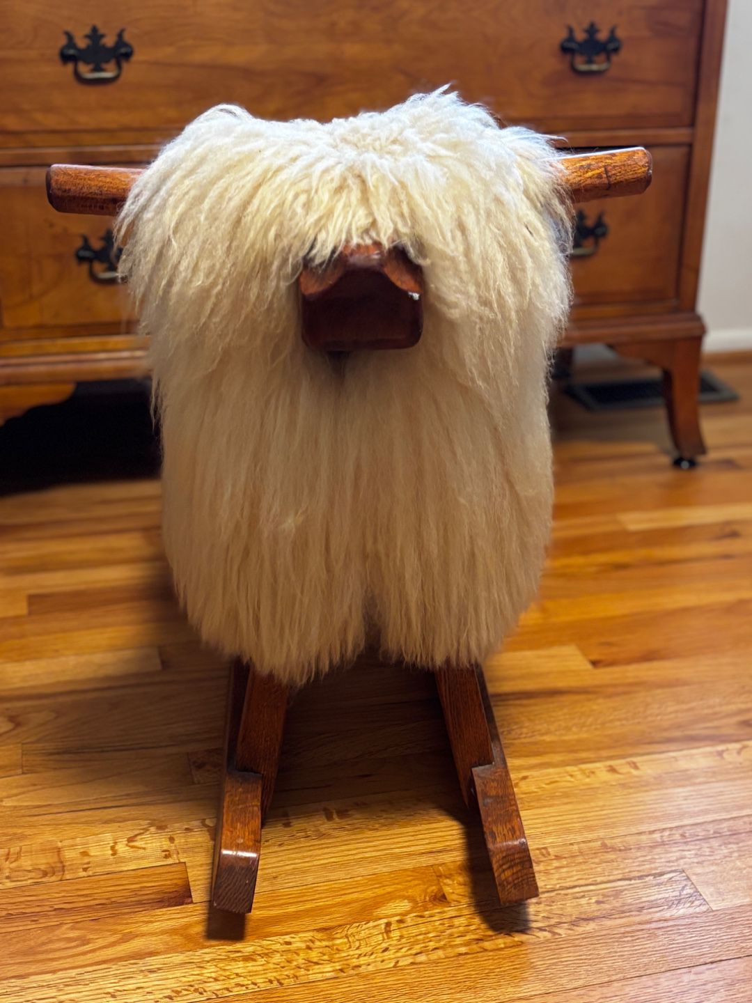 Danish Handcrafted Wooden Rocking Sheep with Wool Fleece bidding ends 7 ...
