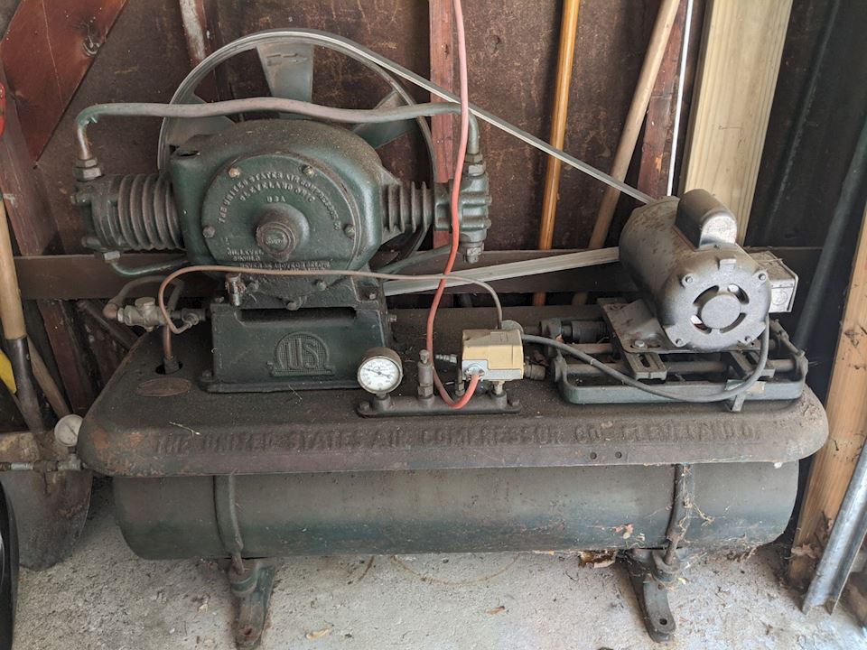 Antique Air compressor (works!), Coleman's screened canopy, treadmill ...