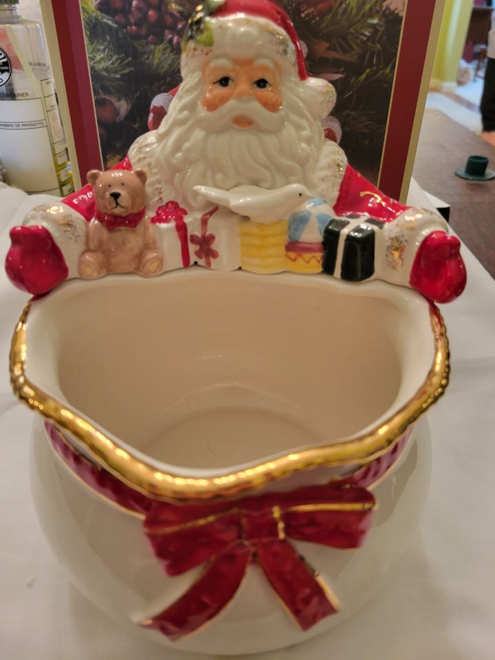 Spode Christmas Tree Santa Nut Bowl Candy Dish Figure Hand Painted In ...